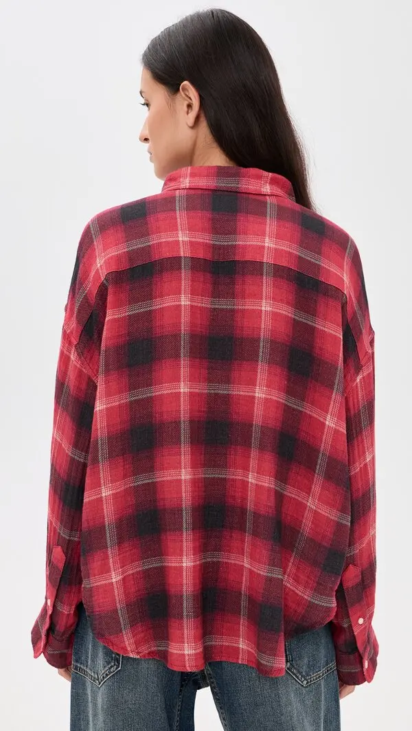 Denimist Bailey Cropped Button Down Shirt - Red Black Plaid