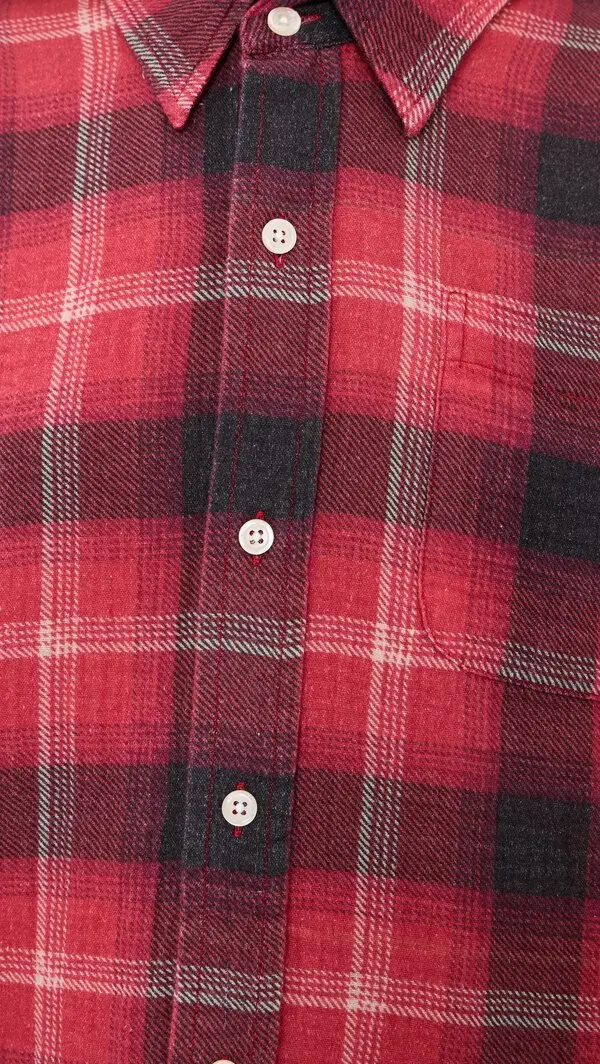 Denimist Bailey Cropped Button Down Shirt - Red Black Plaid