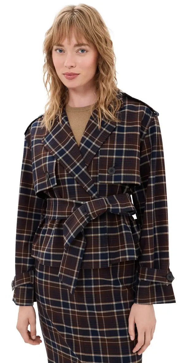 FAVORITE DAUGHTER The Cropped Charles Trench Coat - Toffee Plaid