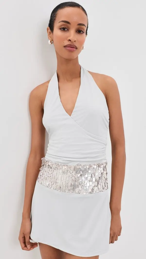 RUNAWAY THE LABEL Rumi Faux Wrap Halter Mini Dress