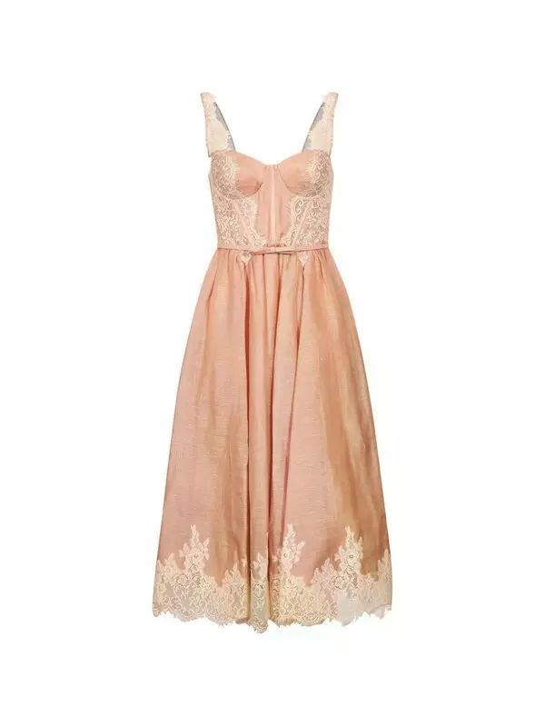 Zimmermann Valiant Lace-trimmed Belted Midi Dress