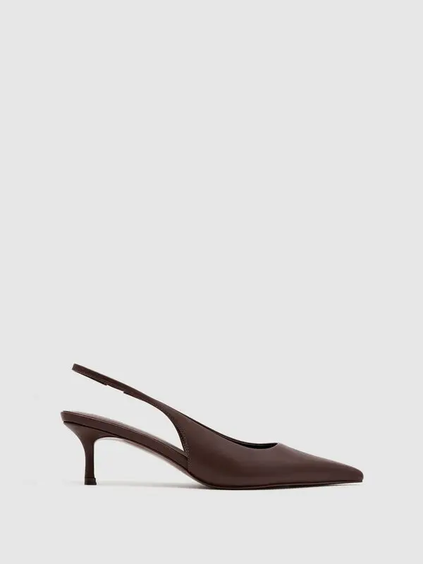 REISS Carla Leather Slingback Low-heel Court Shoes