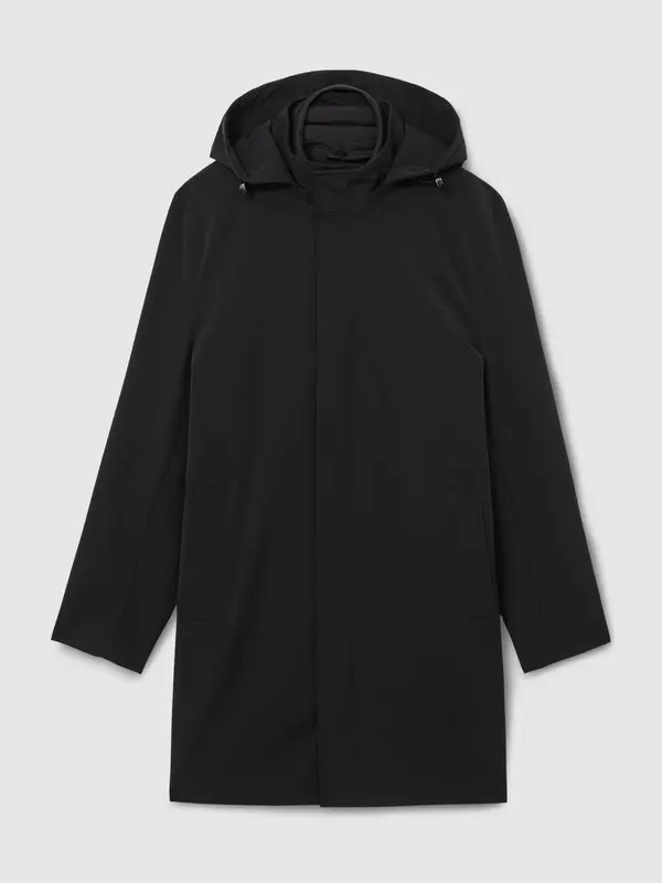 REISS Hilson Hybrid Gilet-insert Overcoat With Detachable Hood - Black