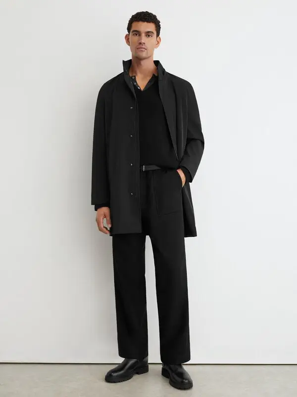 REISS Hilson Hybrid Gilet-insert Overcoat With Detachable Hood - Black