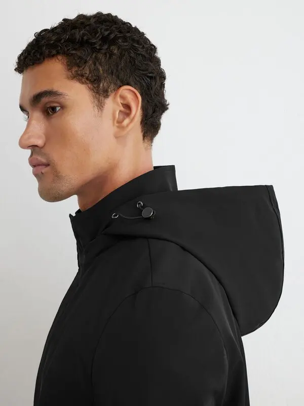 REISS Hilson Hybrid Gilet-insert Overcoat With Detachable Hood - Black