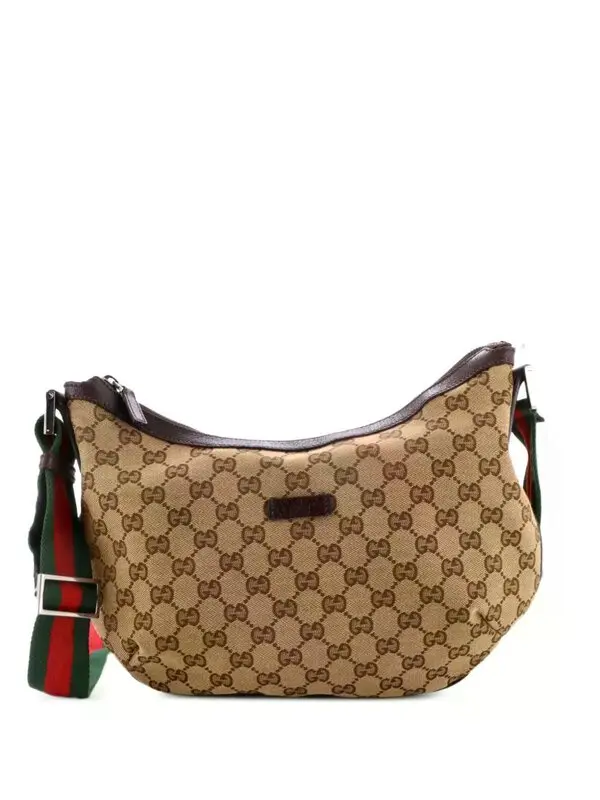 Gucci Saddle Zip Messenger Bag Gg Canvas With Leather Medium Crossbody Bag - Brown