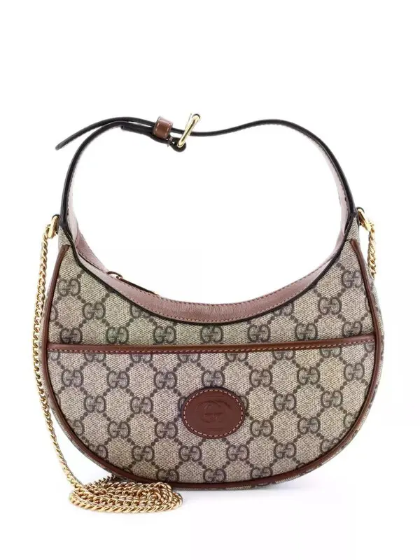 Gucci Interlocking G Patch Half Moon Gg Coated Canvas Mini Hobo Bag - Brown
