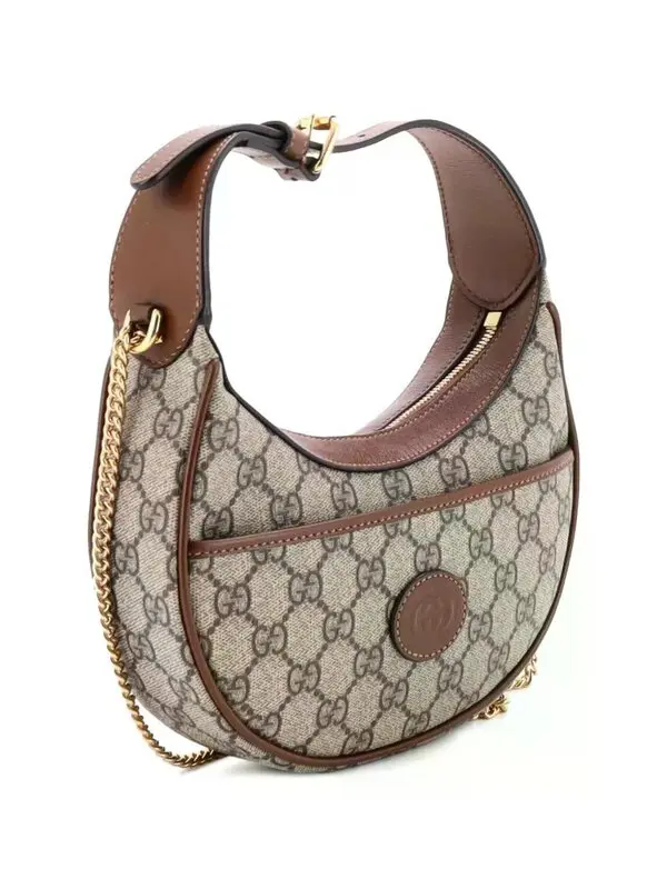 Gucci Interlocking G Patch Half Moon Gg Coated Canvas Mini Hobo Bag - Brown