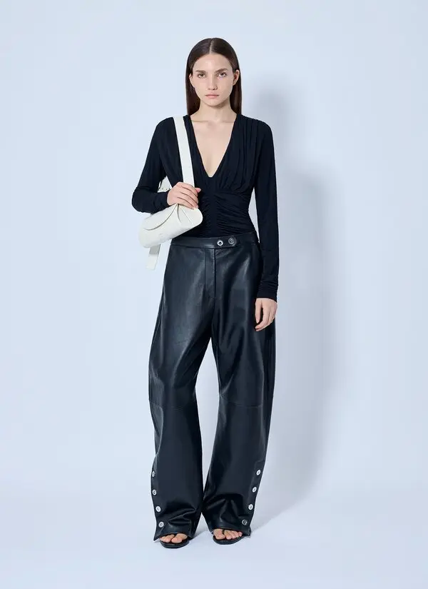 Sportmax Wide-leg Leather Trousers - Black