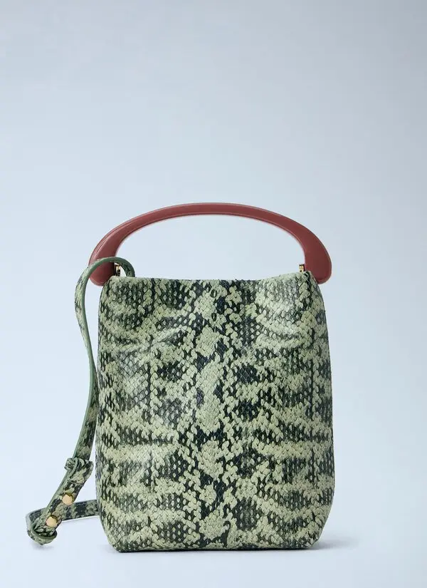 Dries Van Noten Snake-embossed Leather Top Handle Bag - Green