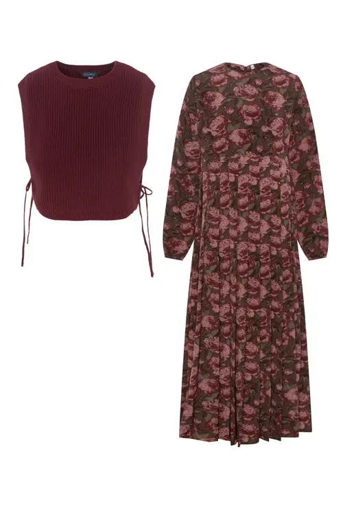 NONI Woven Floral Print Dress With Removable Vest