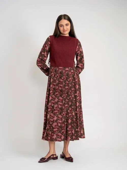 NONI Woven Floral Print Dress With Removable Vest