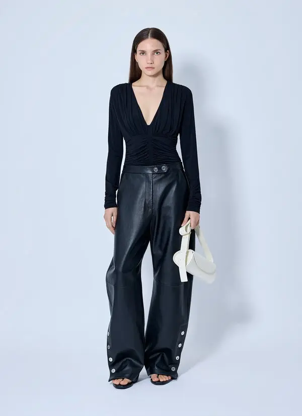 Sportmax Ruched V-neck Long Sleeve Top