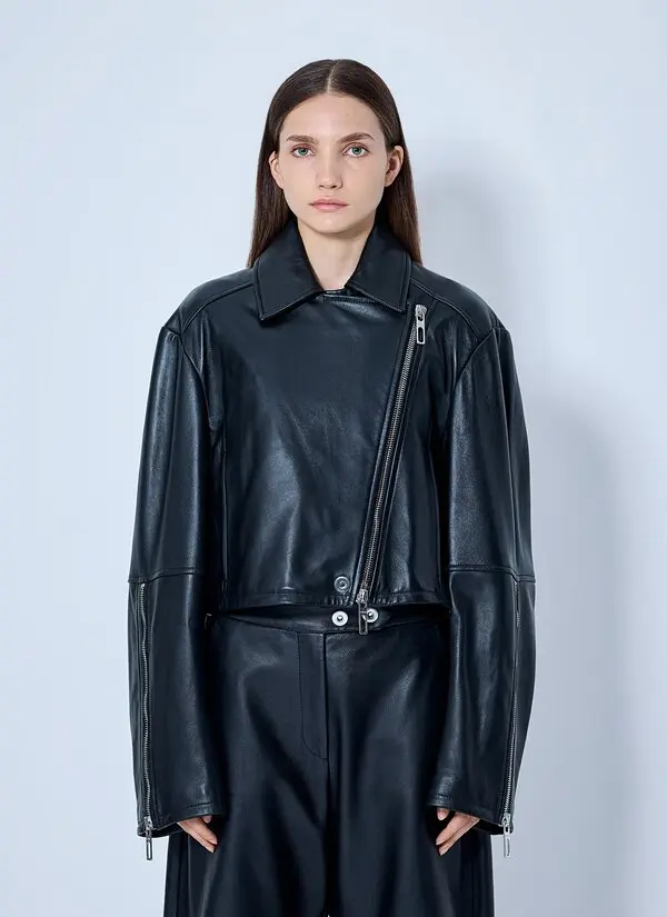 Sportmax Leather Asymmetrical Zip Jacket - Black