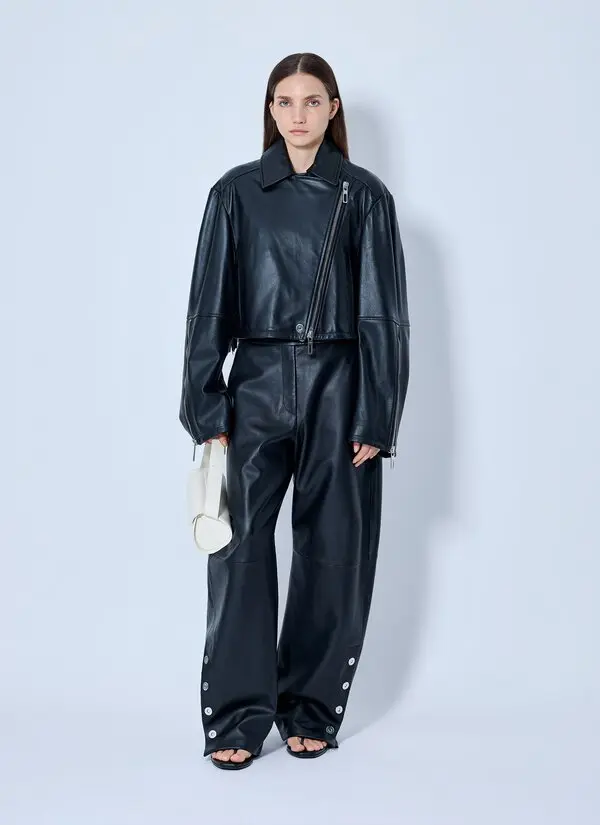 Sportmax Leather Asymmetrical Zip Jacket - Black