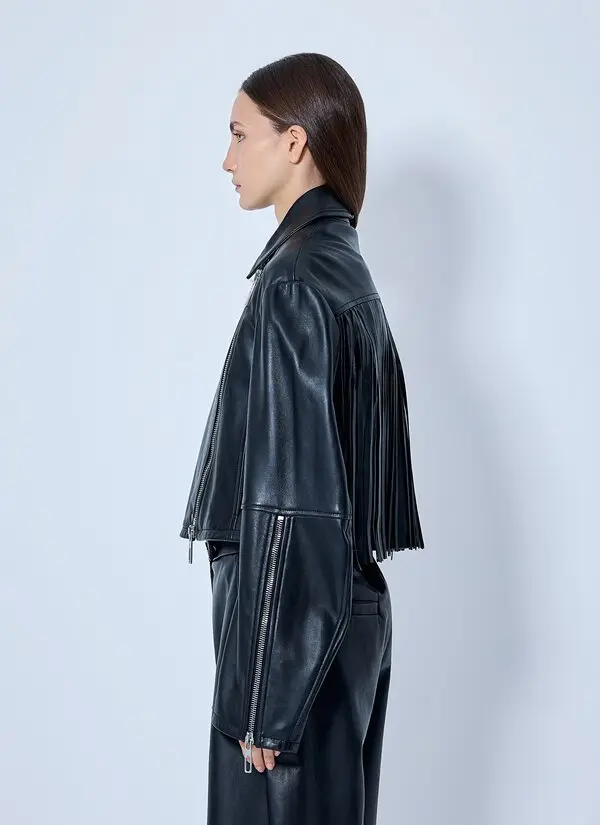 Sportmax Leather Asymmetrical Zip Jacket - Black