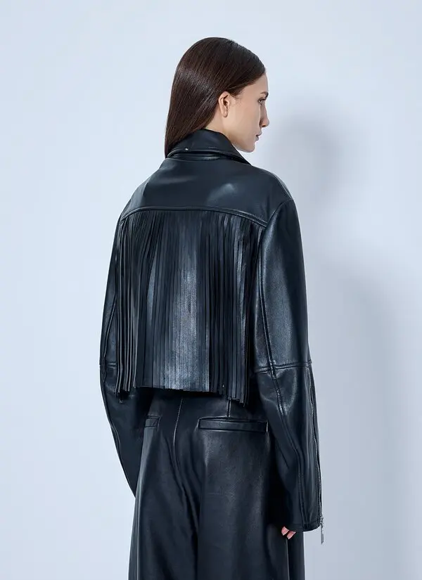Sportmax Leather Asymmetrical Zip Jacket - Black