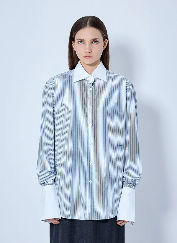 Prada Striped Poplin Long-sleeved Shirt - Blue