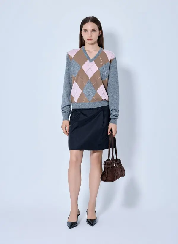 Prada Argyle V-neck Sweater - Gray
