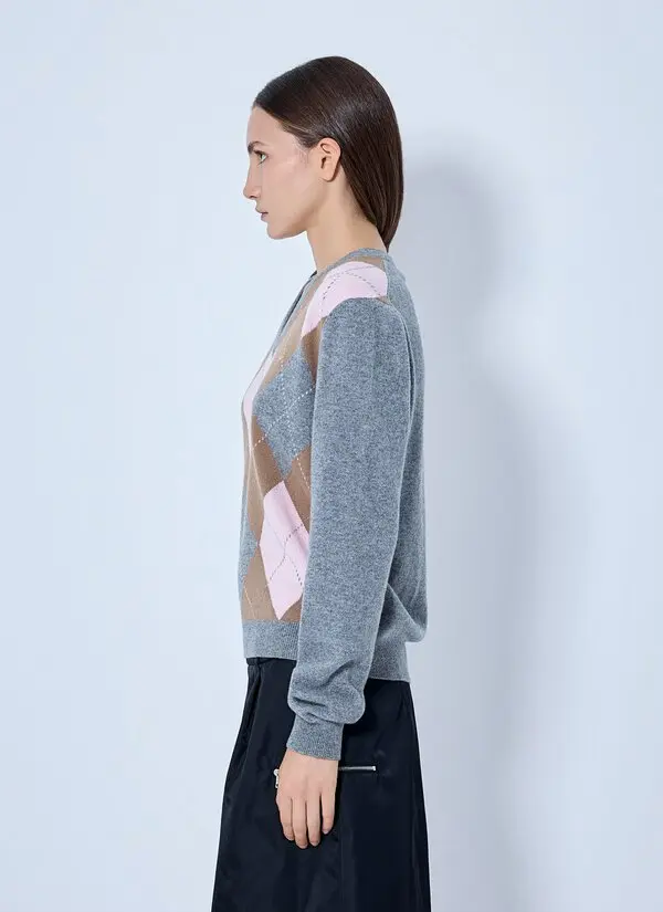 Prada Argyle V-neck Sweater - Gray