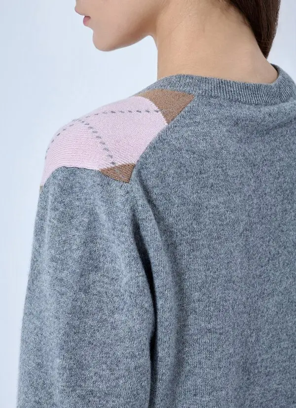 Prada Argyle V-neck Sweater - Gray