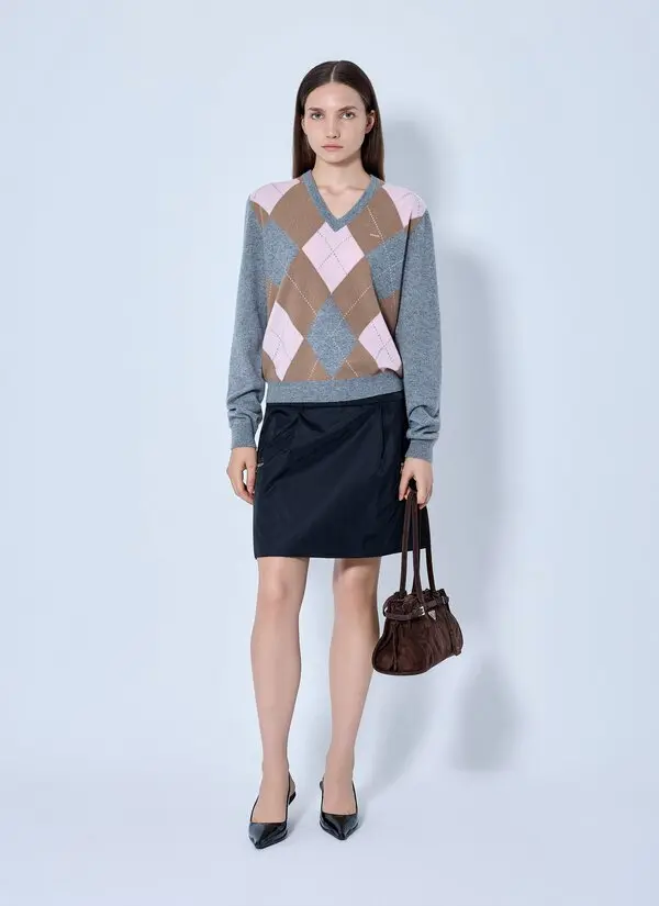 Prada Argyle V-neck Sweater - Gray