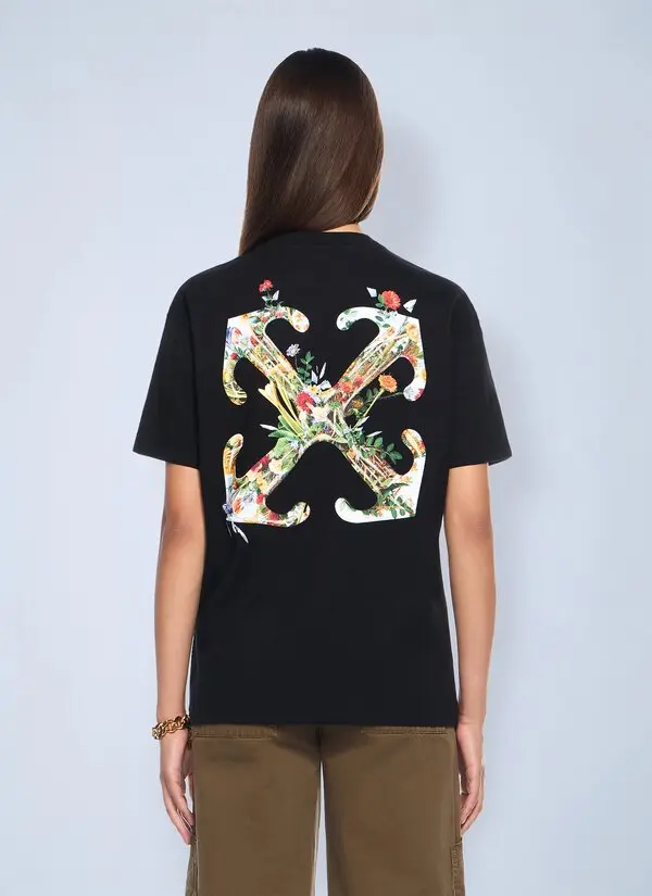 Off-White Arrow Glass Flower Regular Logo T-shirt - Black