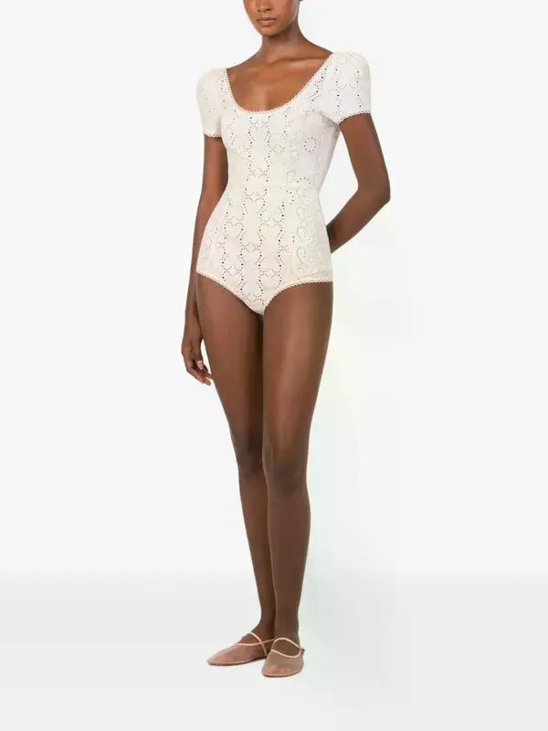 Agua Bendita Gaviota Playa Eyelet-embroidered Bodysuit - Neutrals