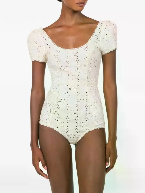Agua Bendita Gaviota Playa Eyelet-embroidered Bodysuit