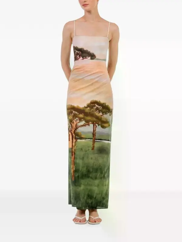Agua Bendita Lavanda Paraiso Placement-print Pareo Skirt - Green