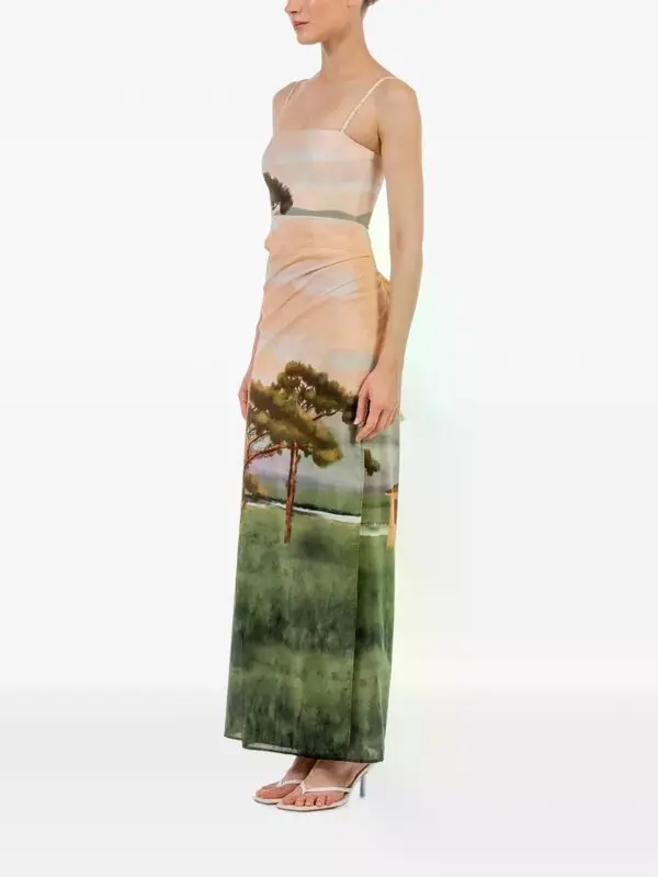 Agua Bendita Lavanda Paraiso Placement-print Pareo Skirt - Green