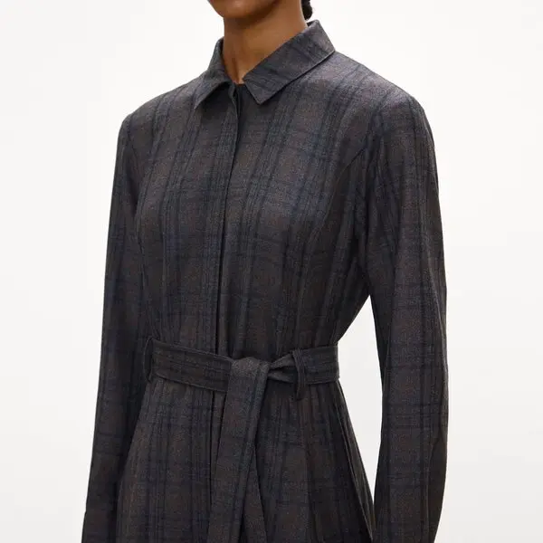 Theory Belted Long-sleeve Shirt Dress In Sleek Flannel