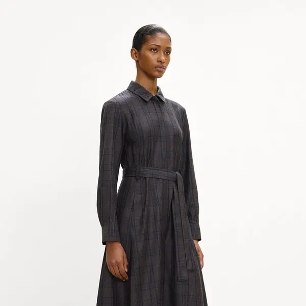 Theory Belted Long-sleeve Shirt Dress In Sleek Flannel