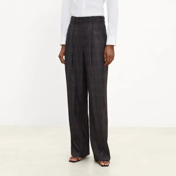 Theory Double Pleat Pant, 33 In Plaid Sleek Flannel
