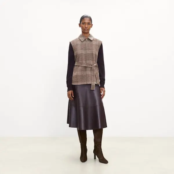 Theory Belted Vest In Plaid Wool-cashmere