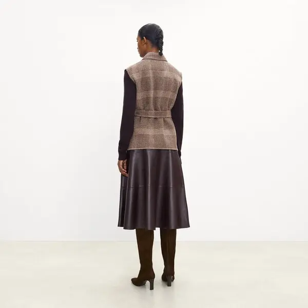 Theory Belted Vest In Plaid Wool-cashmere
