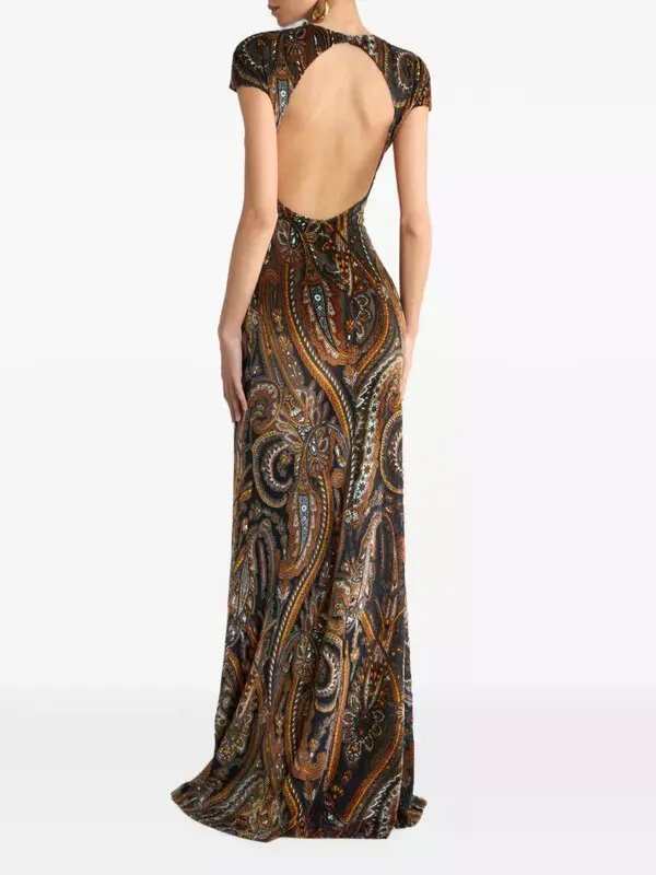 Etro Long Dress In Jersey With Paisley Motif - Brown