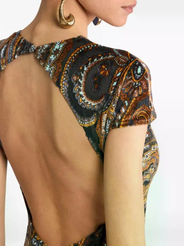 Etro Long Dress In Jersey With Paisley Motif - Brown
