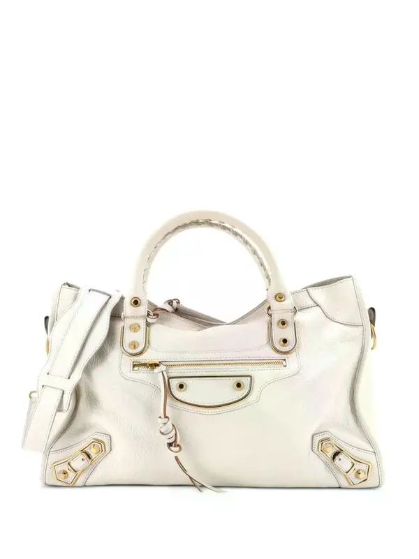Balenciaga City Classic Metallic Edge Bag Leather Medium Satchel - White