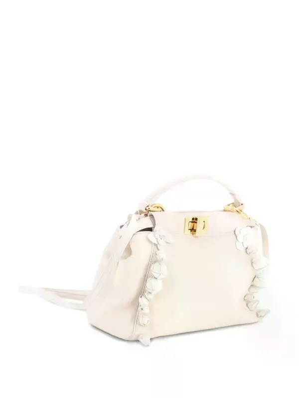 Fendi Rosebud Peekaboo Iconic Bag Leather With Applique Mini Satchel - White