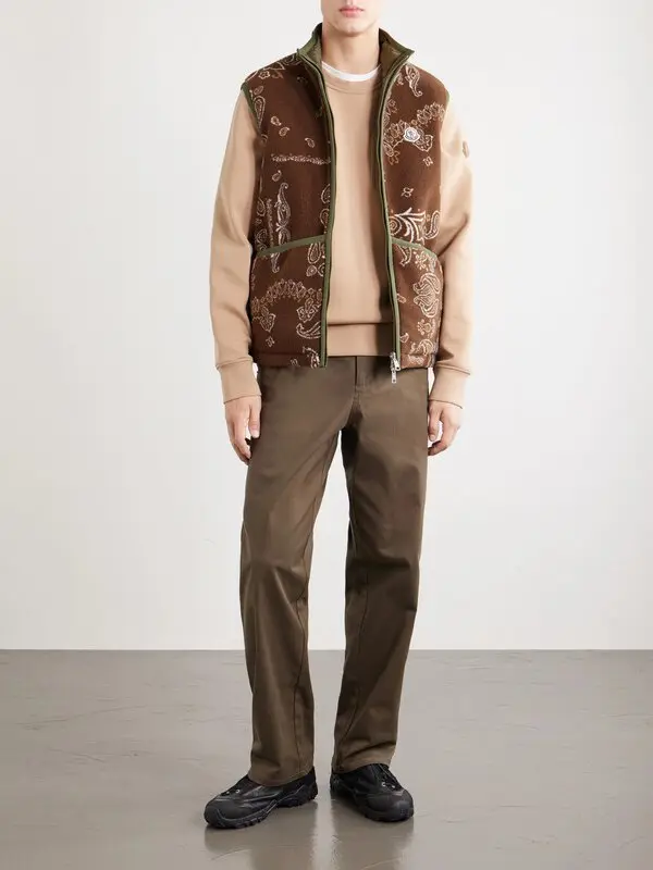 Moncler Logo-appliqué Leather-trimmed Cotton-blend Jersey Sweatshirt - Neutrals