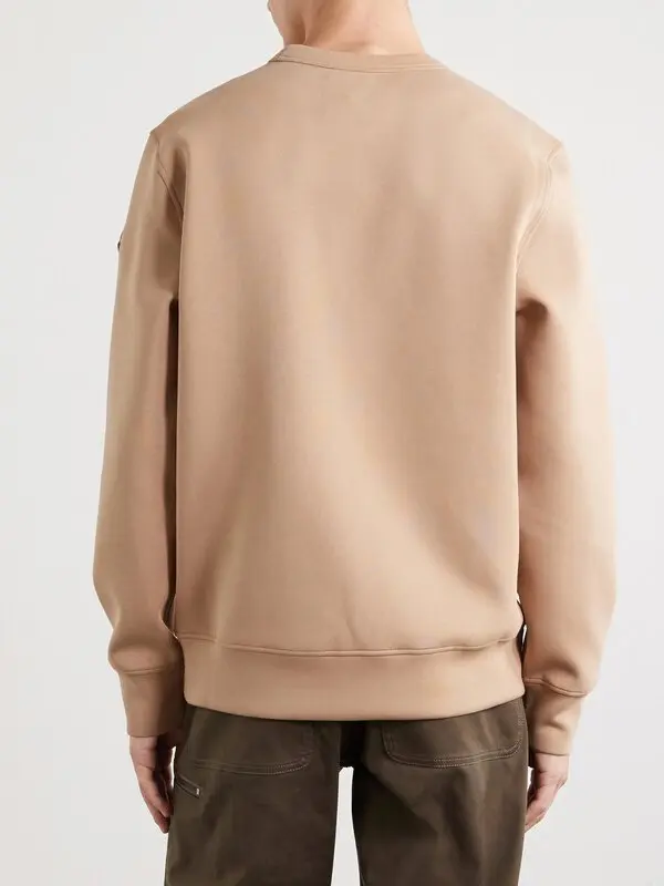 Moncler Logo-appliqué Leather-trimmed Cotton-blend Jersey Sweatshirt - Neutrals