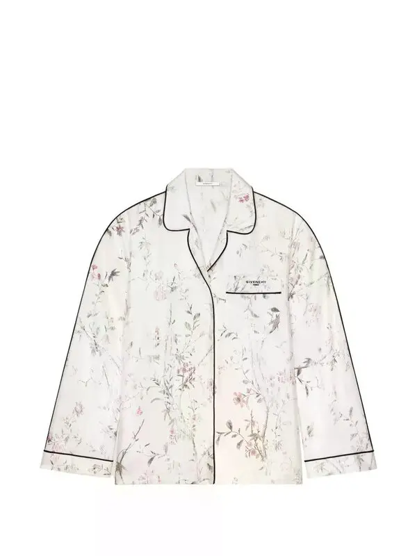 Givenchy Pyjama Shirt In Silk With Floral Print - White