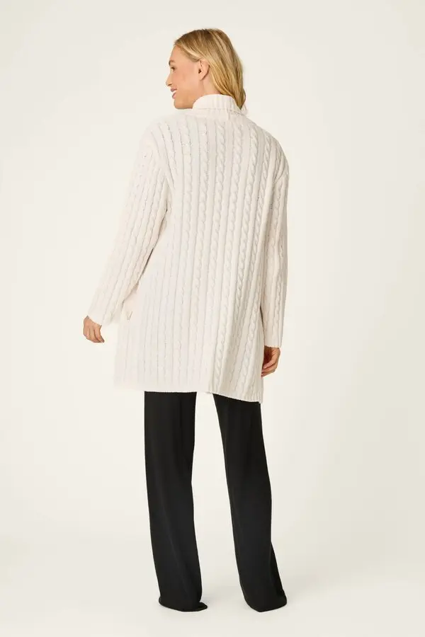 PJ Salvage Cozy Chenille Cable Knit Long Ivory Cardigan