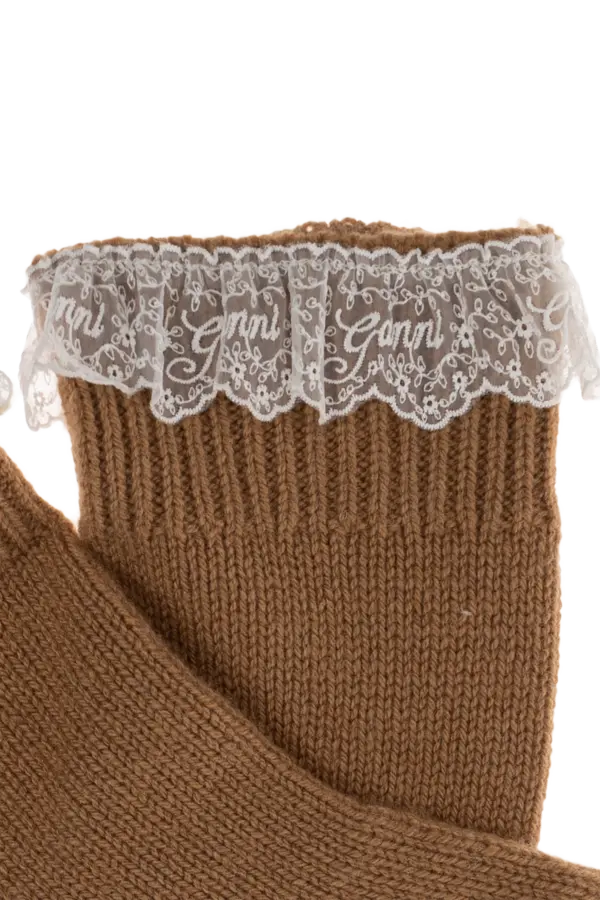 GANNI Gloves With Lace Trim