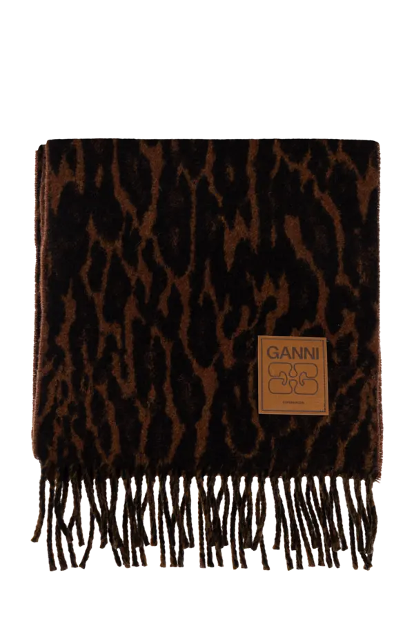 GANNI Wool Scarf With Animal Motif