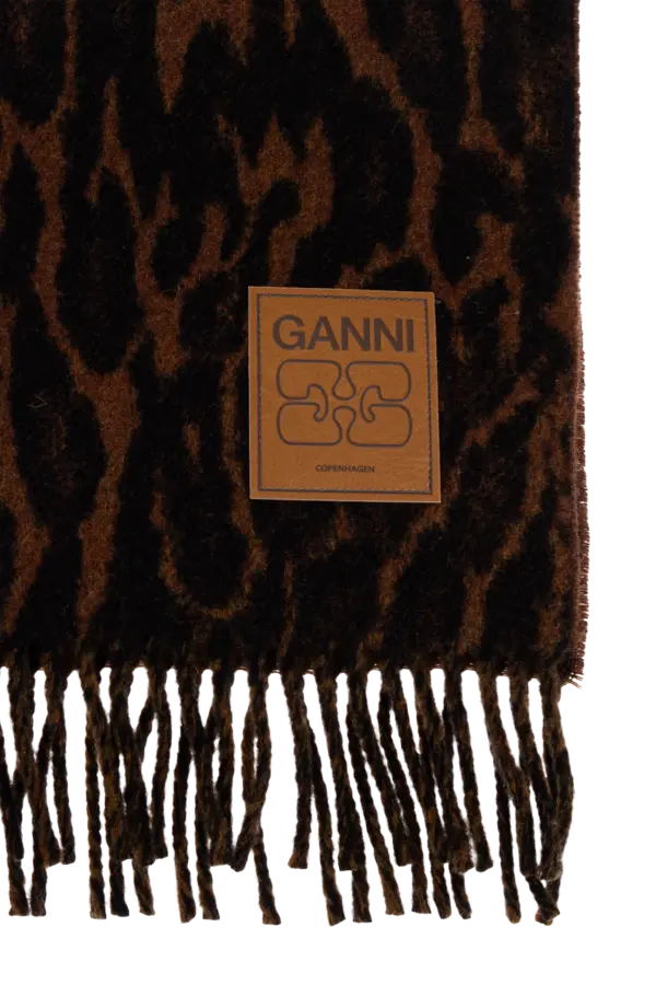 GANNI Wool Scarf With Animal Motif