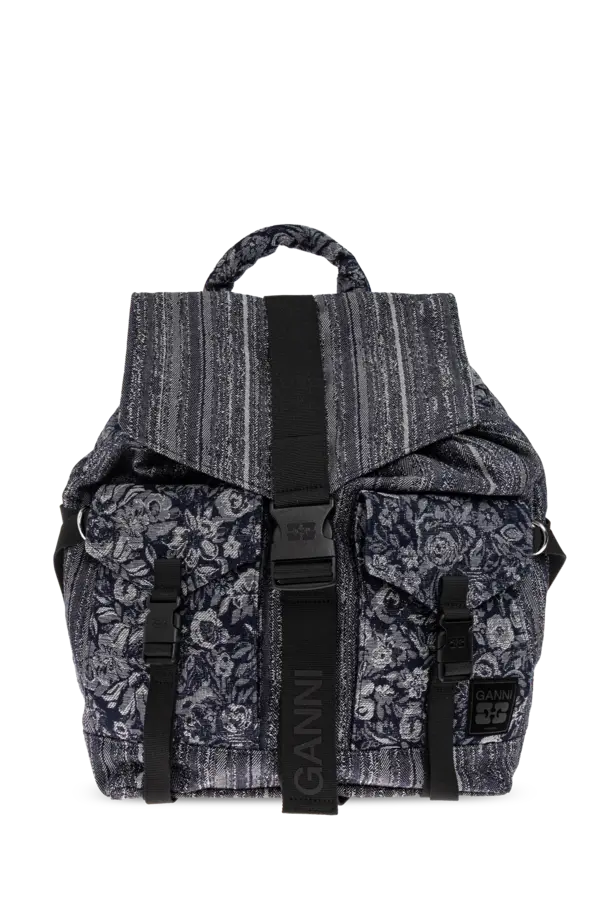 GANNI Floral Motif Backpack - Navy Blue