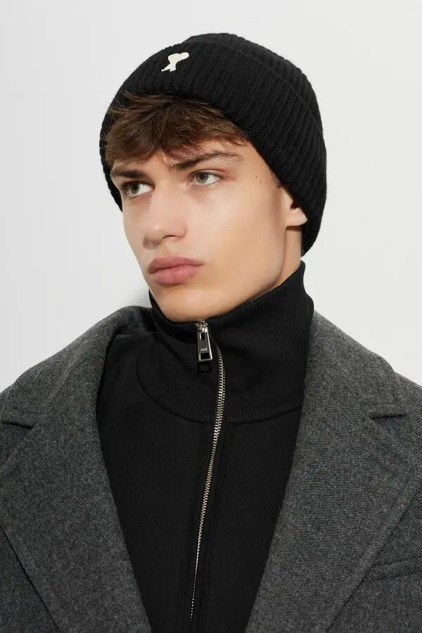 AMI Paris Wool Beanie With Sewn Logo