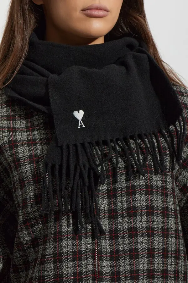 AMI Paris Wool Scarf With Logo